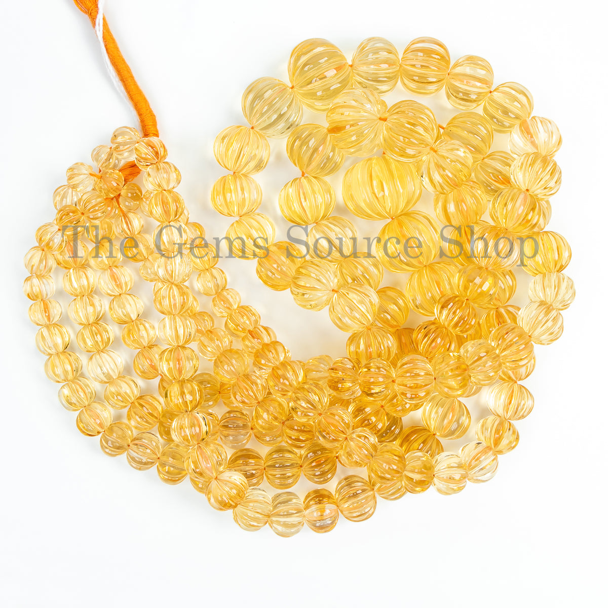 Natural Citrine Gemstone Carved Melon Shape Beads Strand in Bulk ...