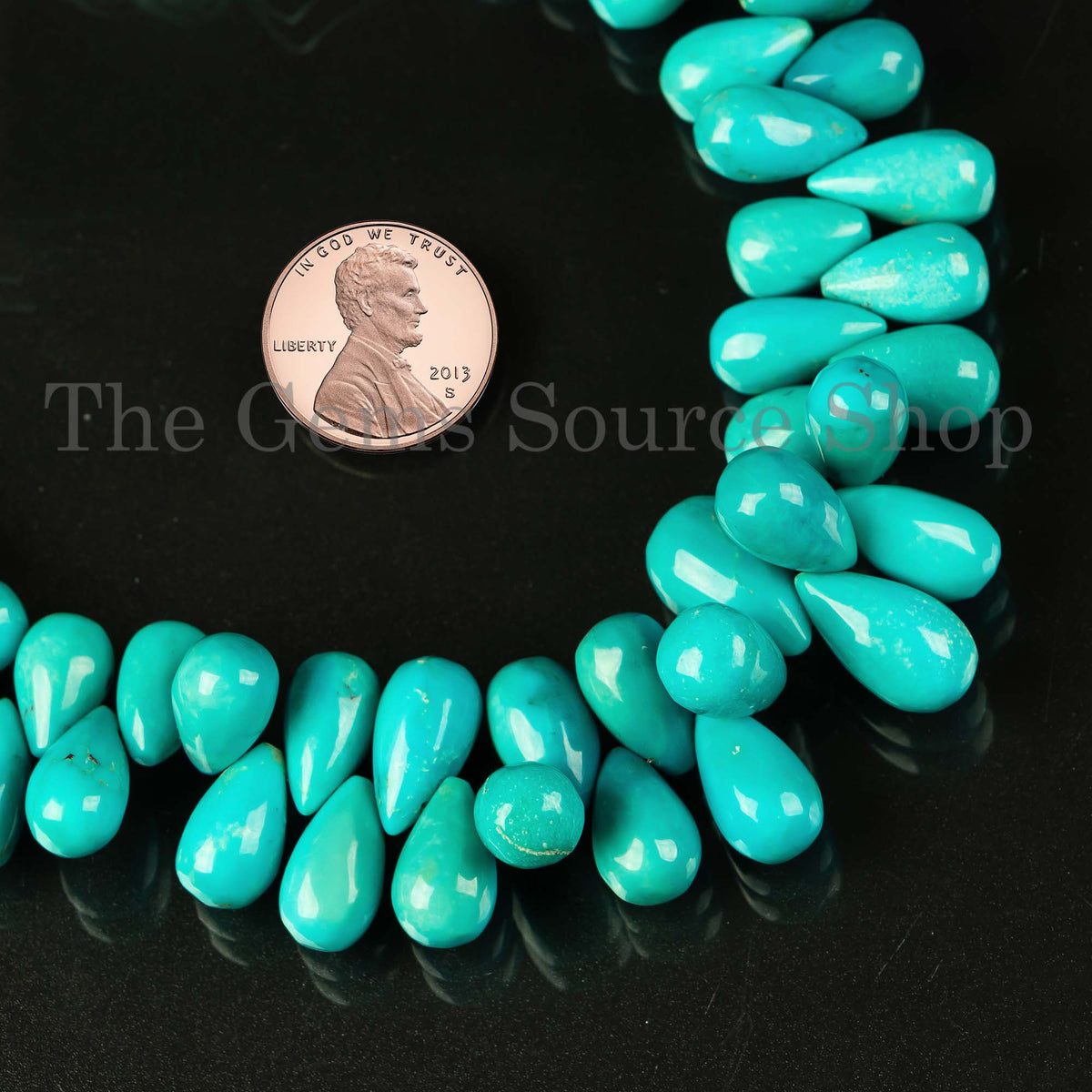 Natural Turquoise Smooth Drops Gemstone Beads 8" Strand-The Gem Source ...