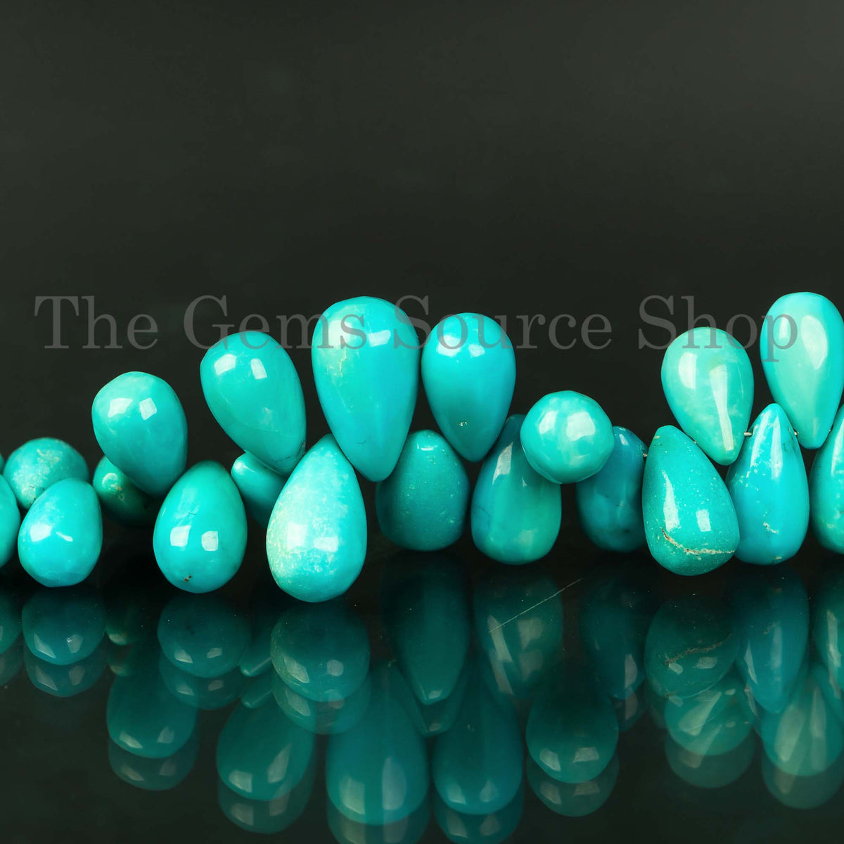 Natural Turquoise Smooth Drops Gemstone Beads 8" Strand-The Gem Source ...
