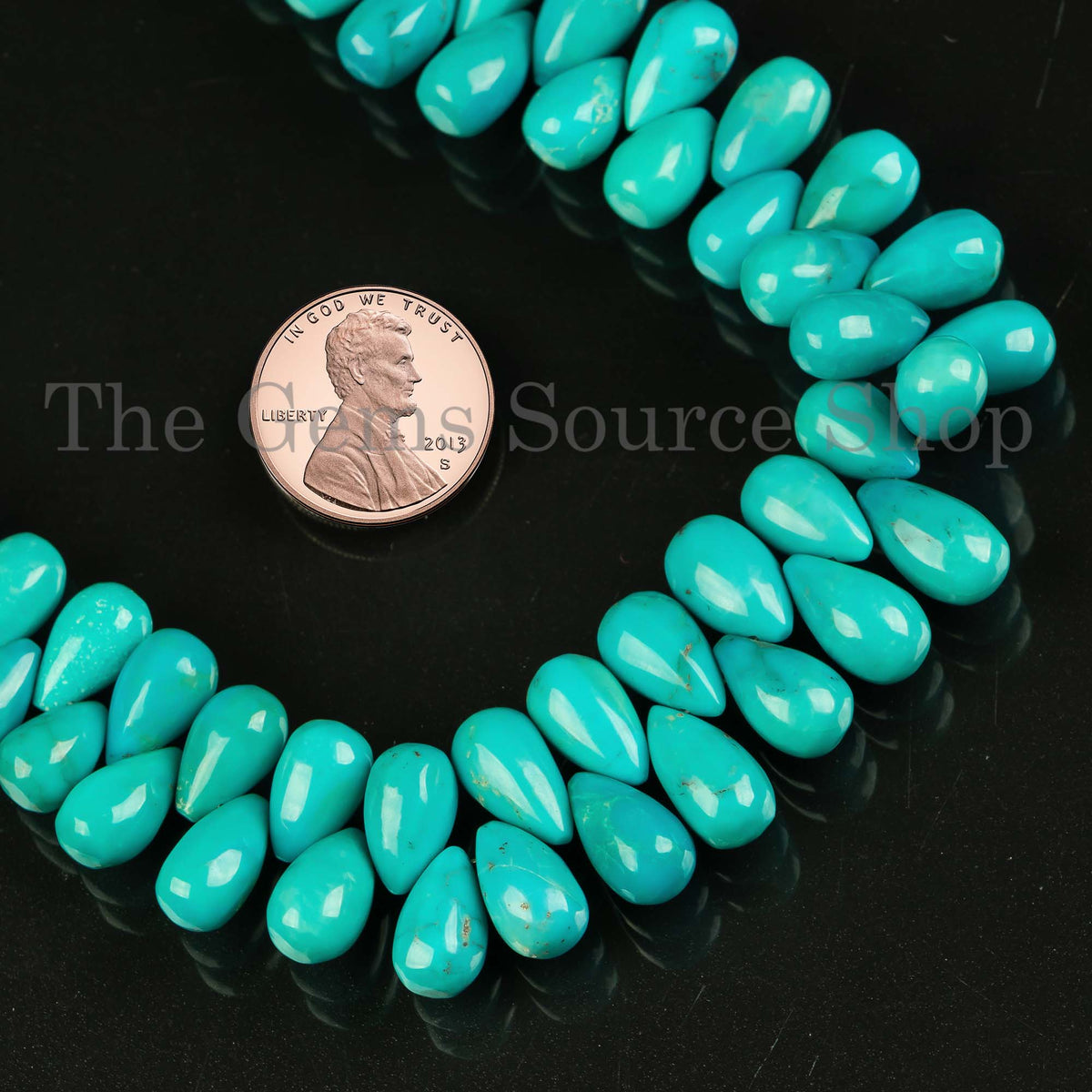 Natural Turquoise Smooth Drops Gemstone Beads 8" Strand-The Gem Source ...