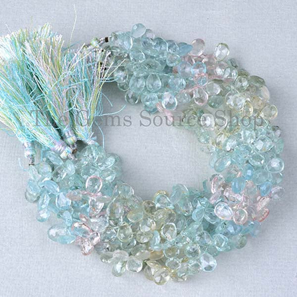 Shaded Aquamarine Faceted Pear Shape Gemstone Beads - The Gem Source ...